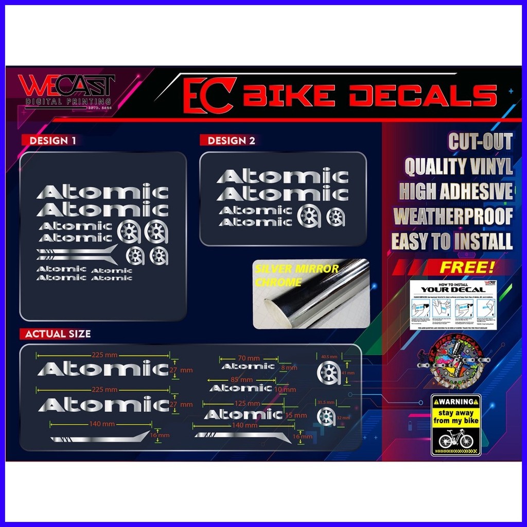WECAST Atomic Bike Frame Decals Sticker for Mountain Bike and Road Bike ...