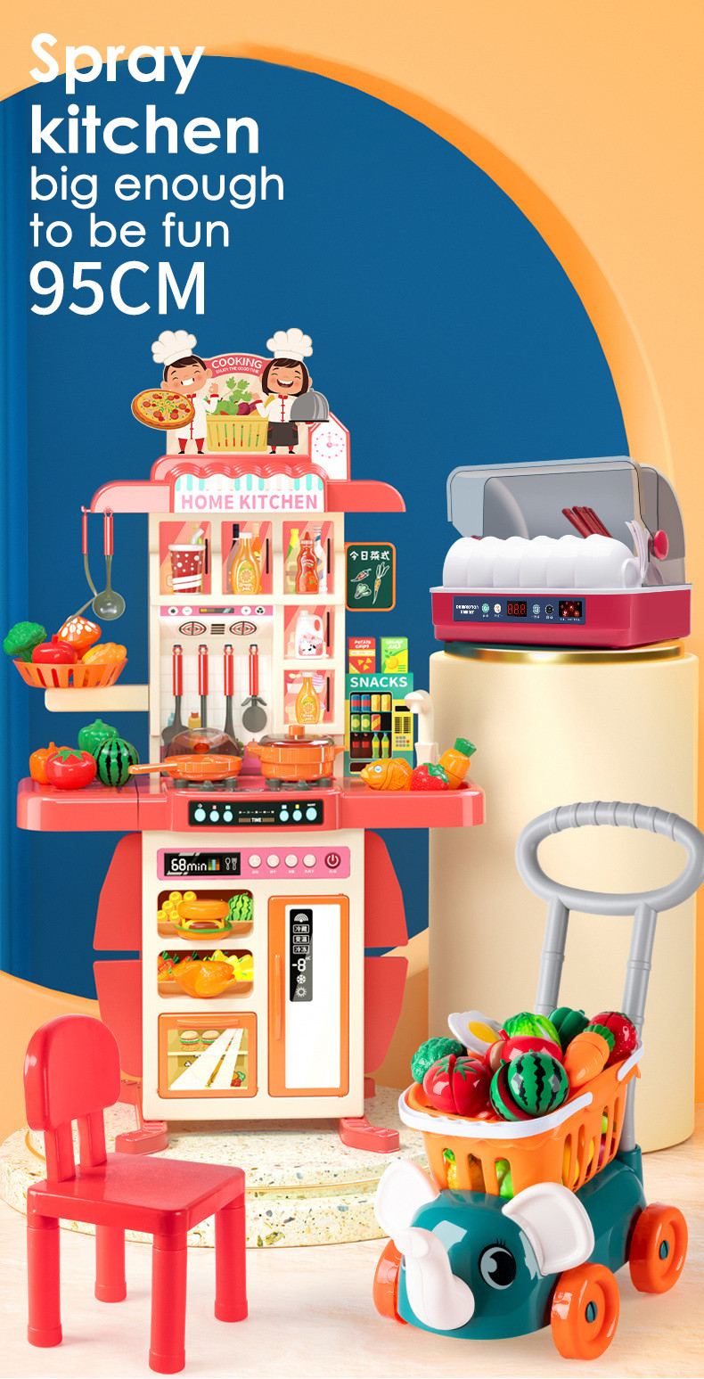 Big Size Real Steam Working Mini Kitchen Toy Set 95cm Cooking Set Toys ...