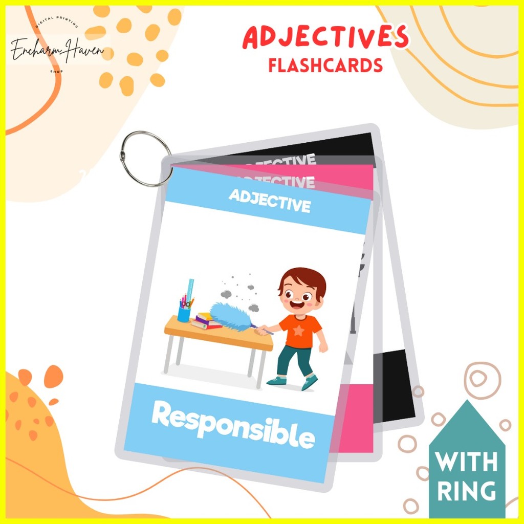 'ADJECTIVES' Fully Laminated Educational Flashcards [12 pcs. Flashcards ...