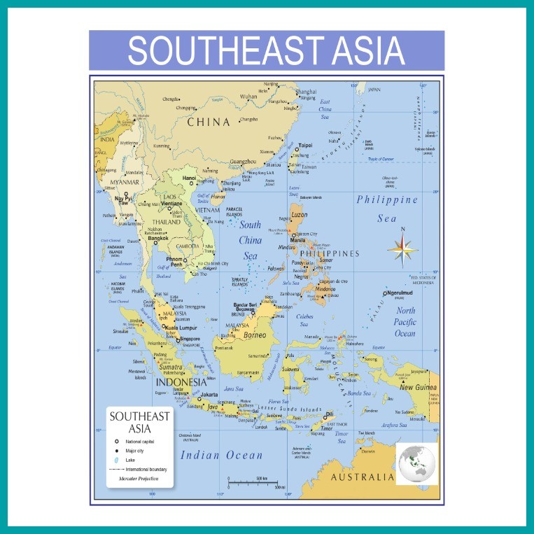 ☮ Southeast Asia Political Map Waterproof A4 Laminated Chart | Shopee ...