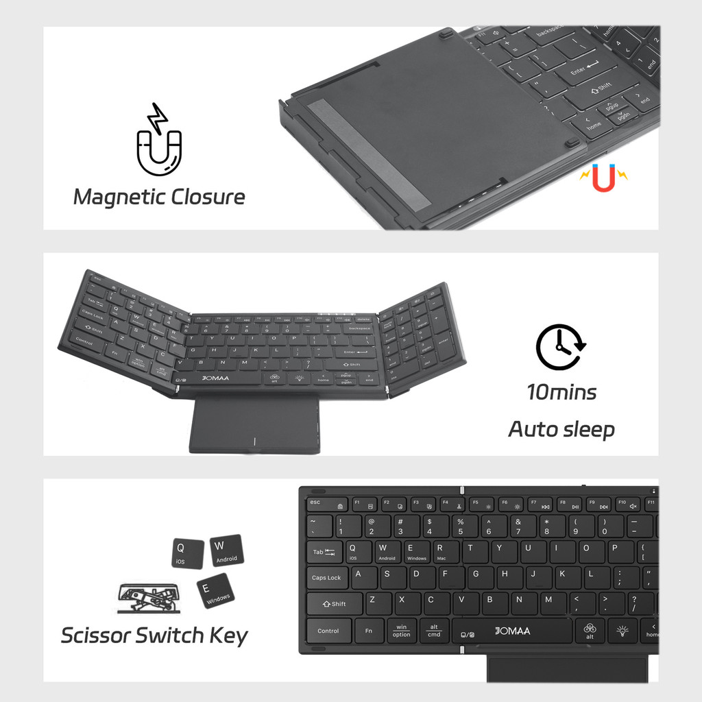 Jomaa USB Bluetooth Backlit Folding Keyboard with Touchpad Numberic Pad ...