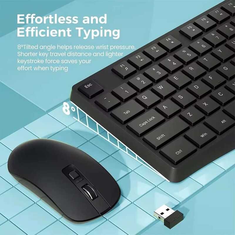 Ergonomic Full-Sized Wireless Keyboard And E Combo 2.4G Cordless USB ...