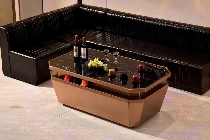 Luxury KTV Bar Coffee Table Marble Rock Slab Tempered Glass Illuminated ...