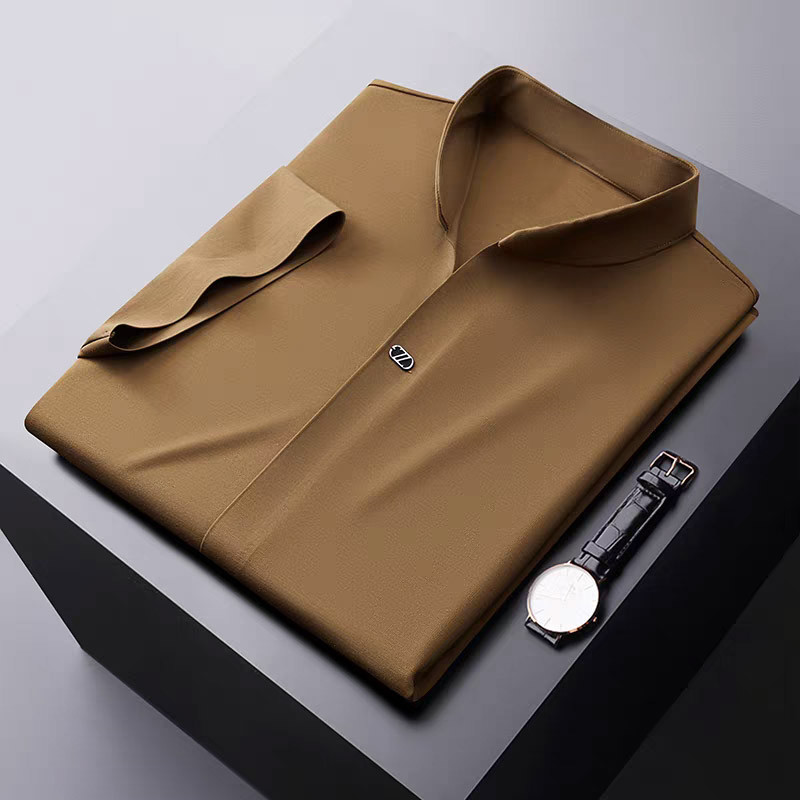 CLIFF Men's Plain Button Fron Polo Shirt Casual Ice Silk Polo Shirt ...