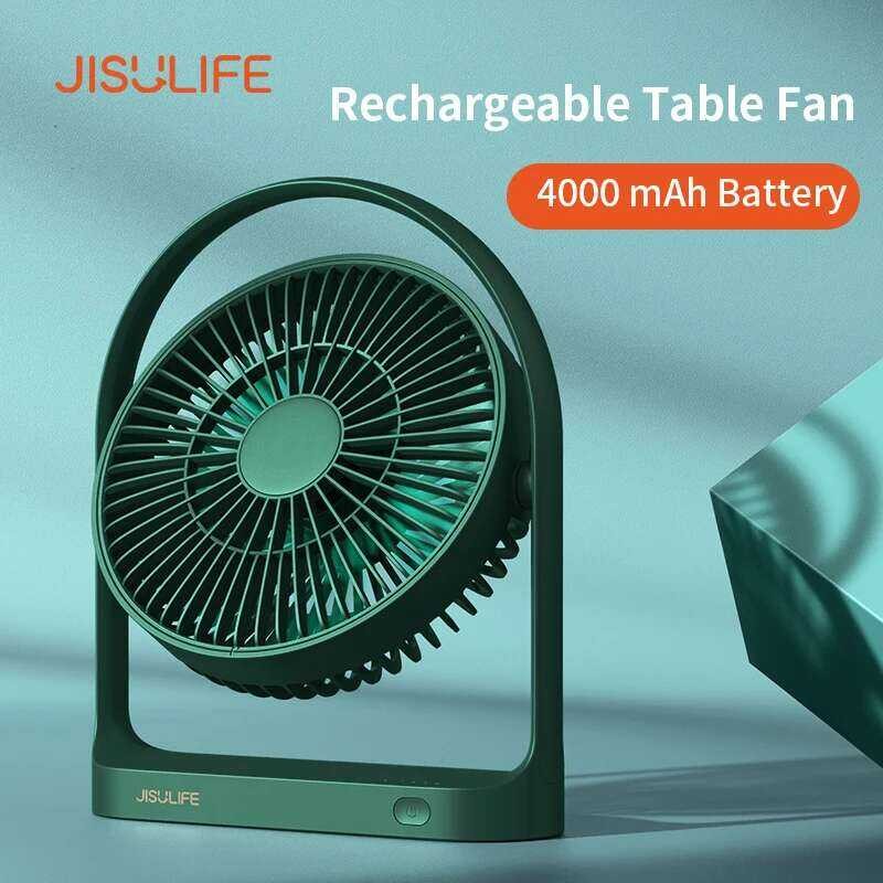 JISULIFE 1 Table Fan Mini USB Strong Rechargeable Desk Fans Wireless ...