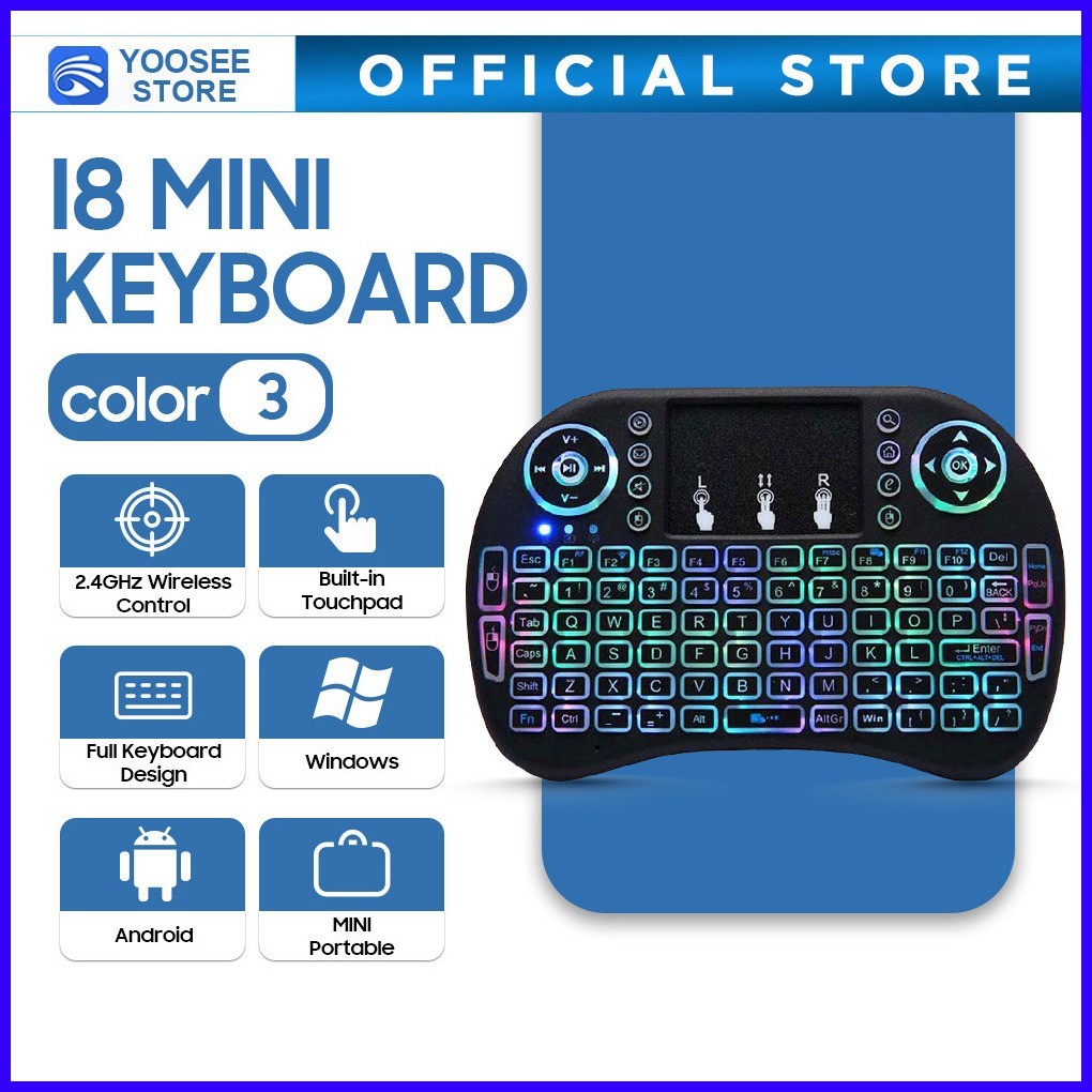 【COD】I8 Mini Keyboard 2.4GHz 3-color Backlight Wireless with Touchpad ...