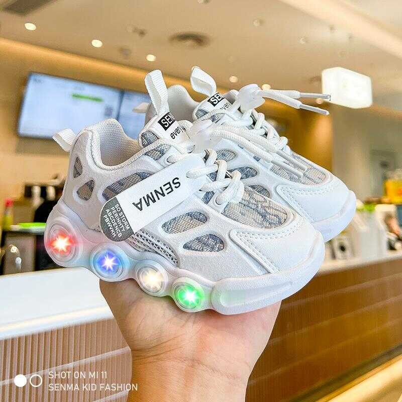 SENMA White Shoes For Kids Girls Rubber With Light Korean Sneakers Baby ...