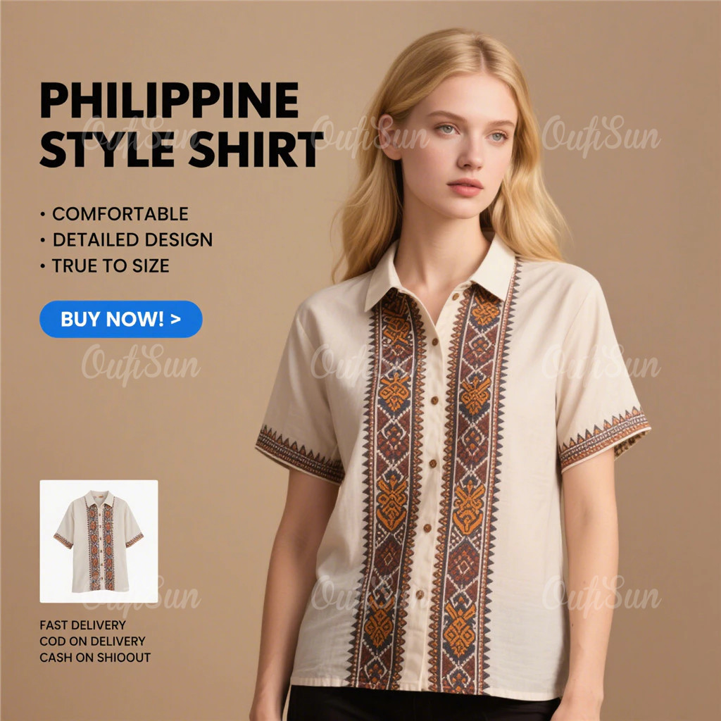 2025 Barong Tagalog For Women Modern Retro Ethnic Pattern Print Short ...
