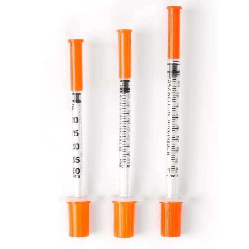 50/100Pcs 0.3/0.5/1Ml Disposable Plastic Veterinary Syringe Orange Cap ...