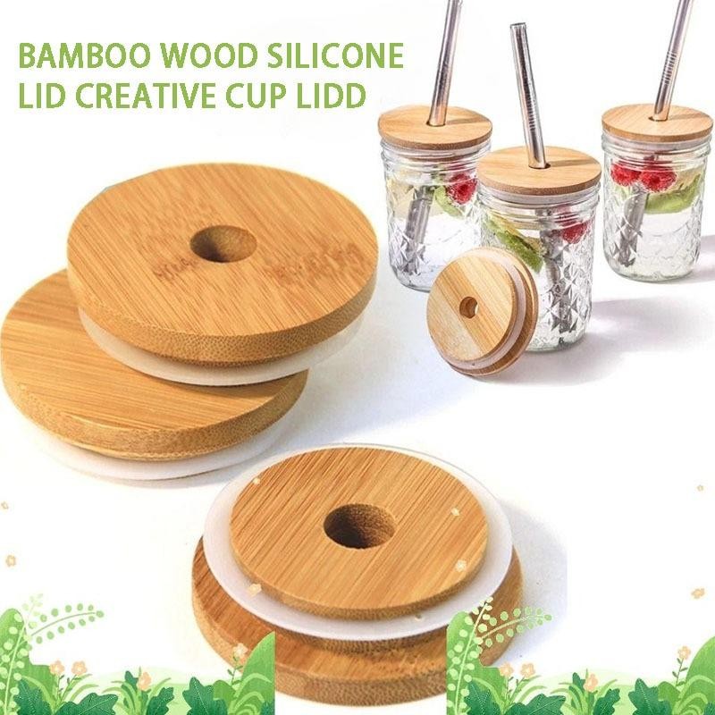 Bamboo Wood Silicone Lid Creative Cup Lid Reusable Bamboo Wood Lids ...