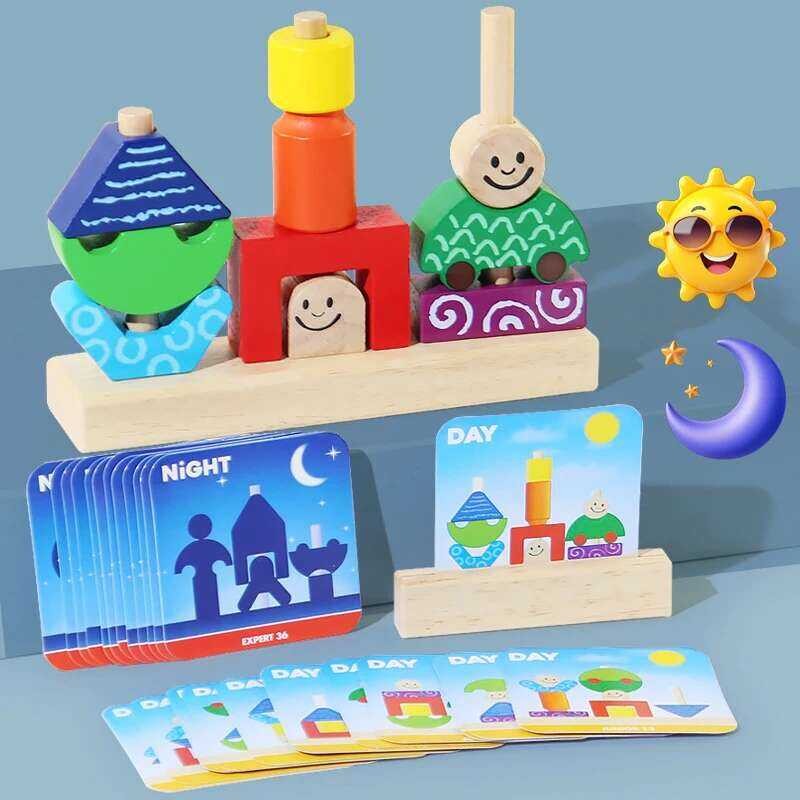 Blocks Wooden Stacked Shape Matching Game Montessori Logical Thinking ...