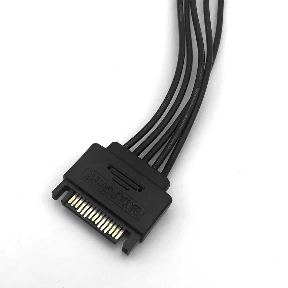 1 to 5 SATA Power Splitter Cable - 15Pin Male to 5x SATA/Molex Adapter ...