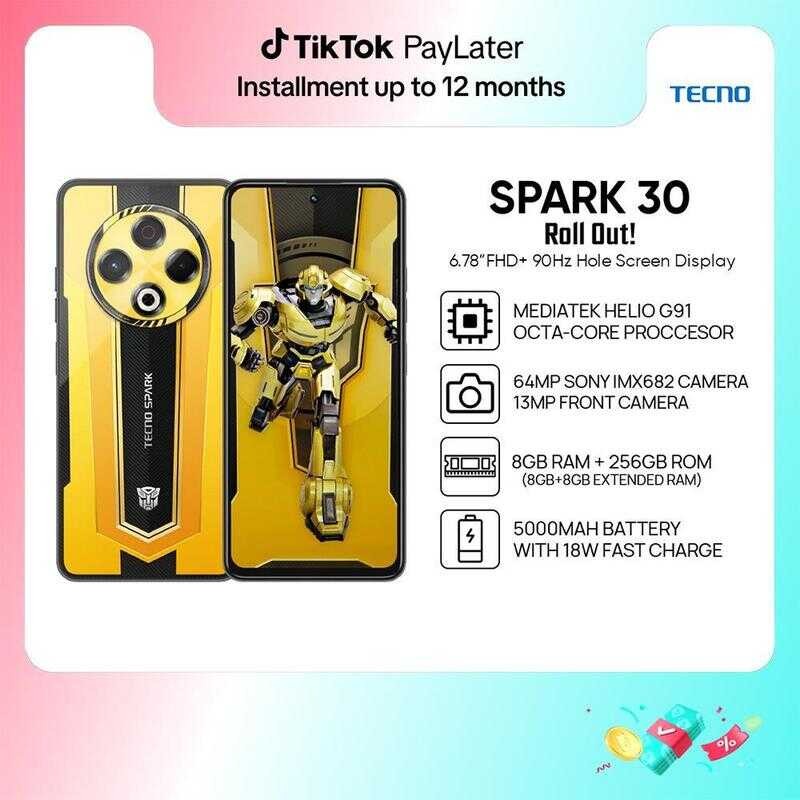 TECNO Spark 30 Smartphone | 16Gb (8+8) + 256Gb Ram+Rom Mediatek Helio G91 Processor 64Mp Main ...