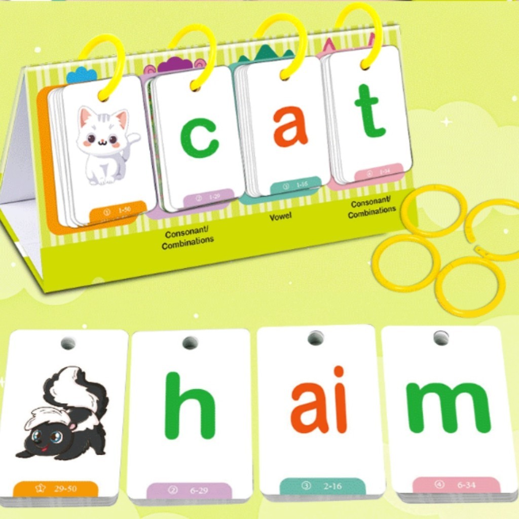 129Pcs English Flash Card CVC Words Vowel Consonant Desk Calendar ...