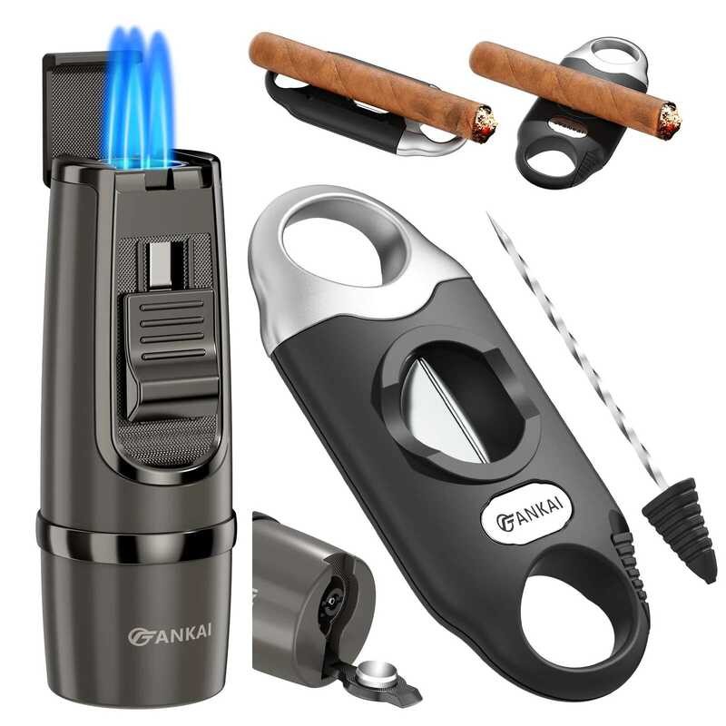 Cigar Lighter And Cutter Set, Torch Lighter Built In Cigar Punch,V Cut ...