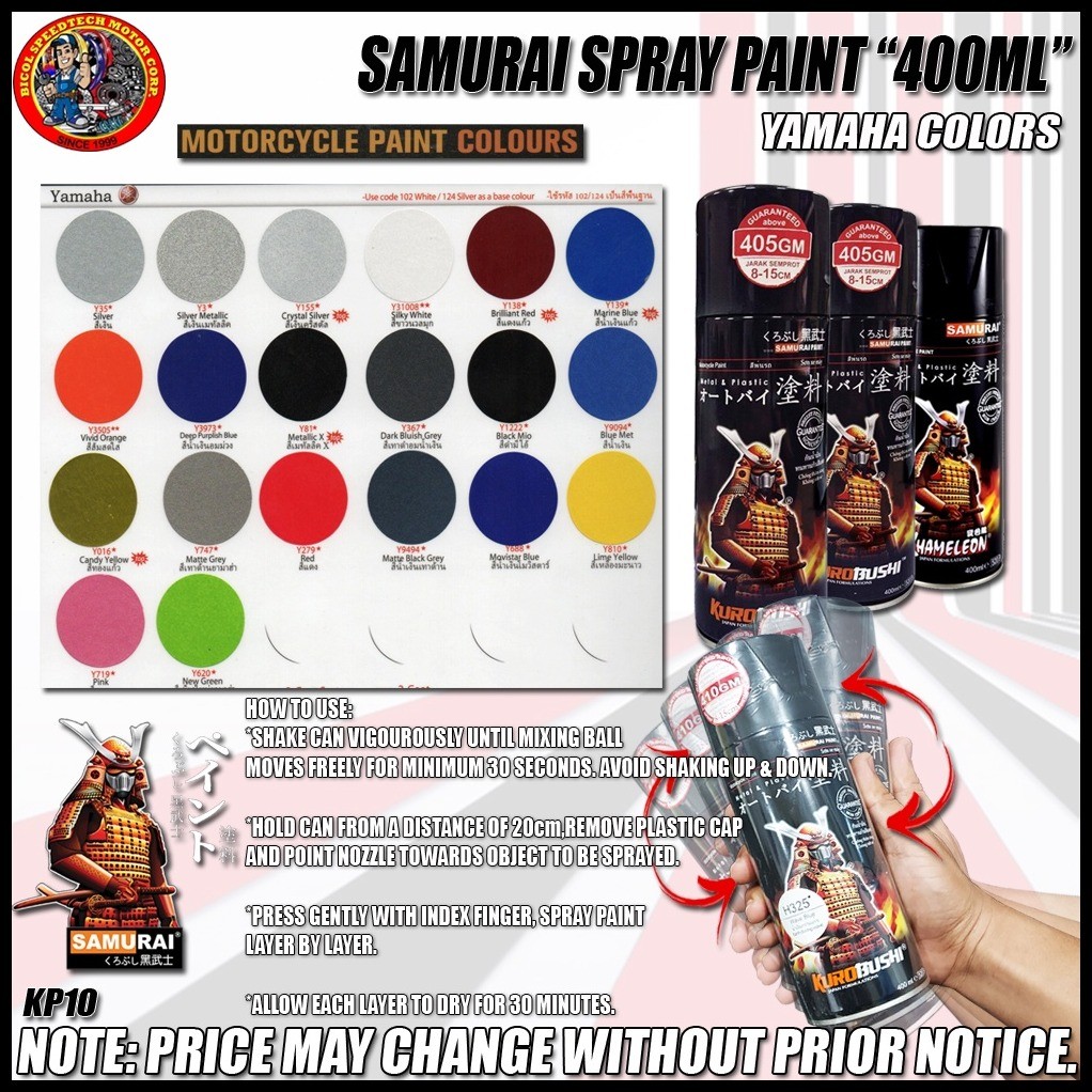SAMURAI SPRAY PAINT YAMAHA COLORS "400ML" | Shopee Philippines