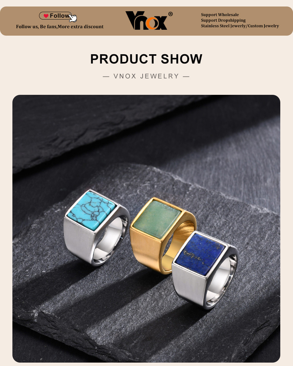 Vnox Signet Ring Natural Stone Ring for Men Women ,Punk Geometric ...