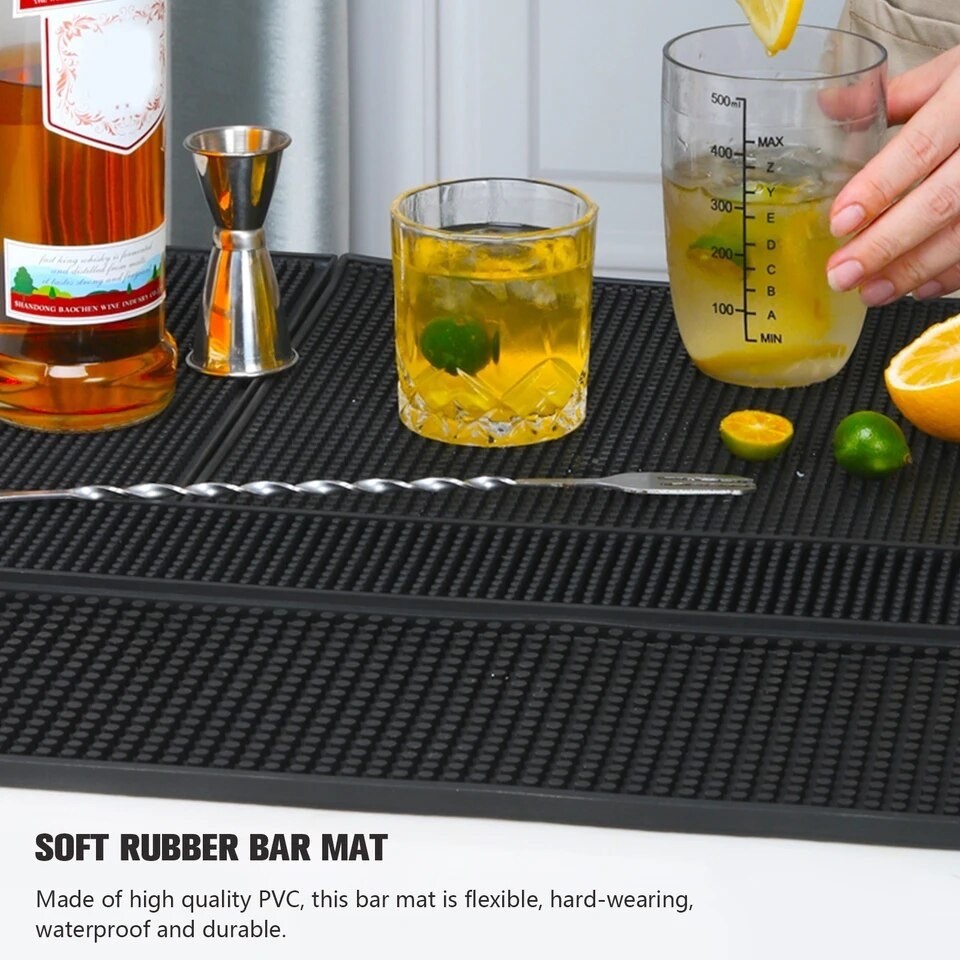 Black Mat Rubber Bar Mat Serving Spill Mat Glass Drip Tray Beer ...