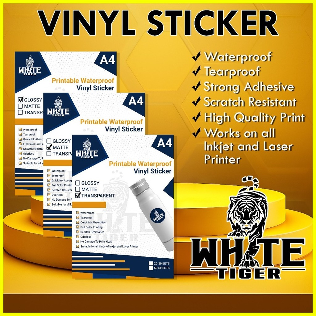 White Tiger Printable Waterproof Vinyl A4 Sticker | Shopee Philippines