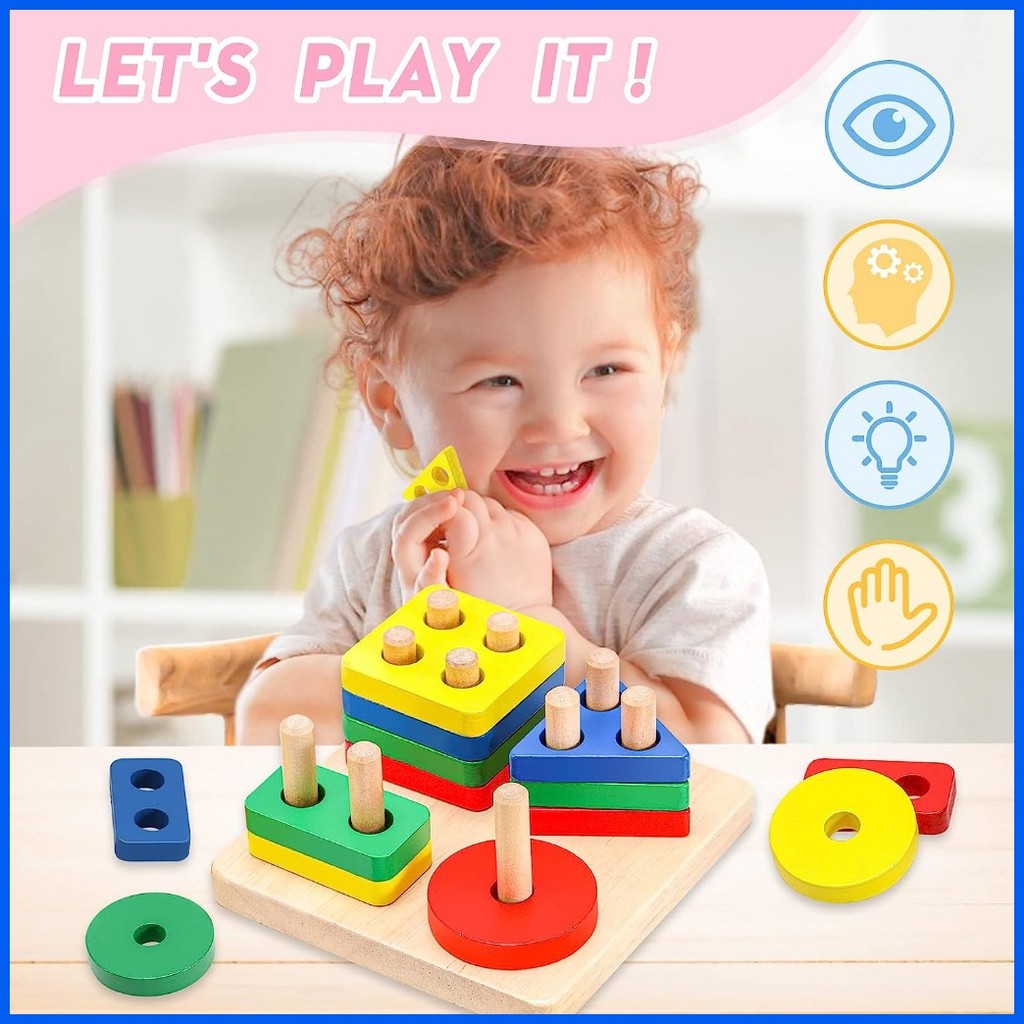 Toybus Wooden Sorting Stacking Toys Educational Learning Toys Color ...