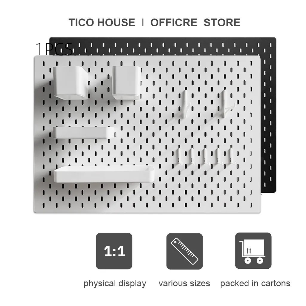 Wall Storage Rack Hole Board Storage Shelf With Sticker Hanging Hooks ...