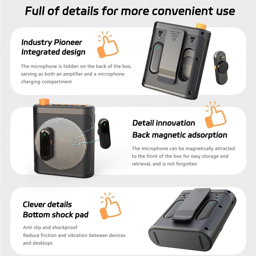 Magnetic Wireless Lapel Microphone Speaker with Bluetooth USB Play for ...