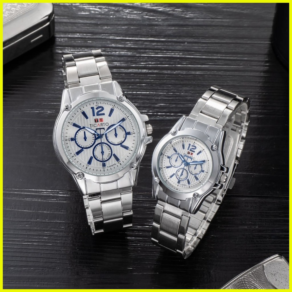 Ticarto Stainless Steel Couple WaterProof Pointer Fashion Pair Watch ...