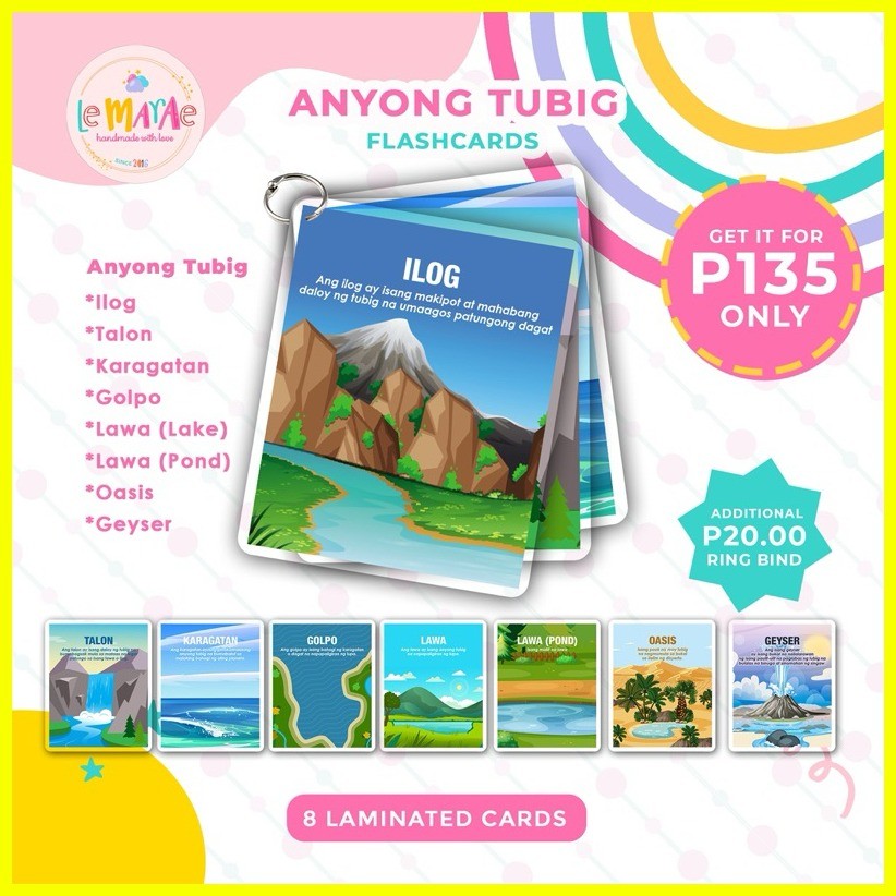 ANYONG TUBIG ANYONG LUPA Laminated Educational Flashcards Tagalog Flash Cards Filipino Land ...