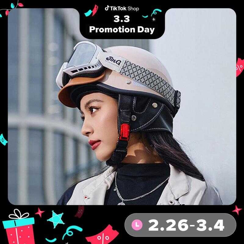 Anak Retro Adjustable Unisex For Motorcycle With Goggles Half Helmet ...