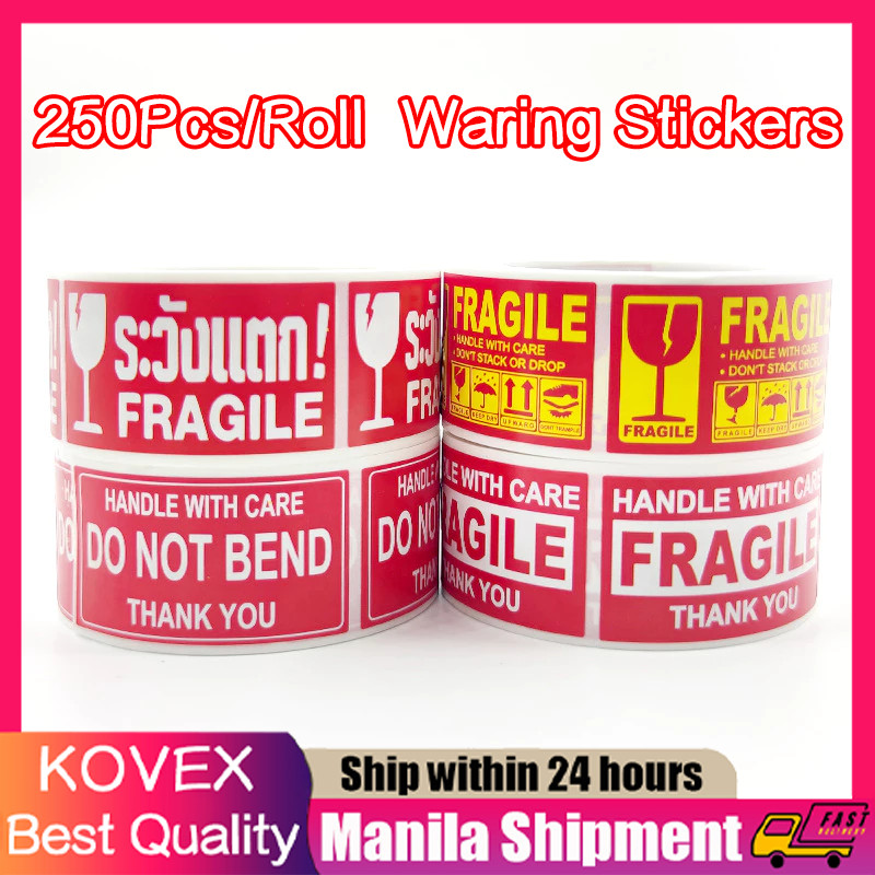 250pcs/roll waring stickers 2.5*4.5cm Red Fragile Stickers Handle with ...