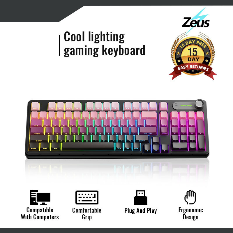 Zeus x Eweadn V102 RGB Mechanical Feel Keyboard 16M RGB Colors Silent ...