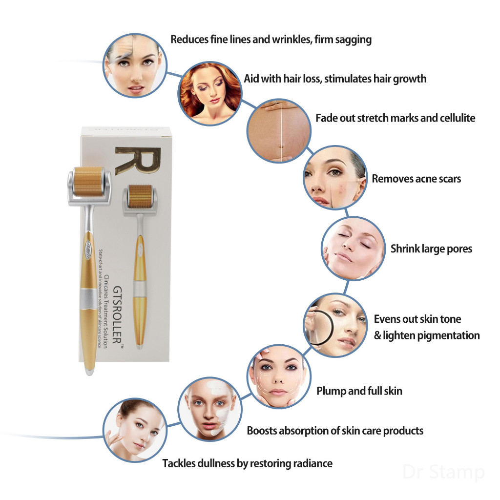 ZGTS 192 Gold Derma Roller Titanium Face Roller Massage Microneedle ...