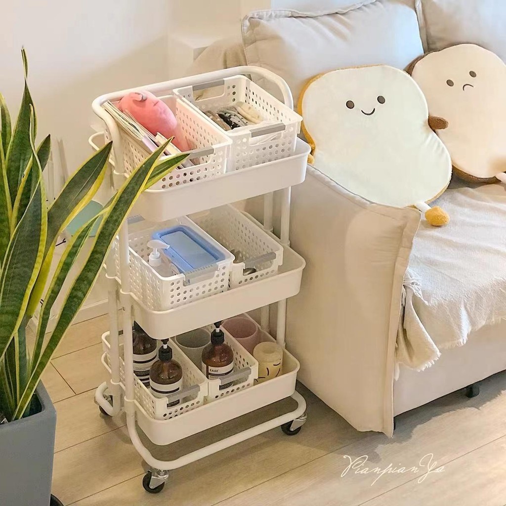 Bundle Set 3-Tier Rolling Utility Trolly Cart with Baskets Kitchen ...