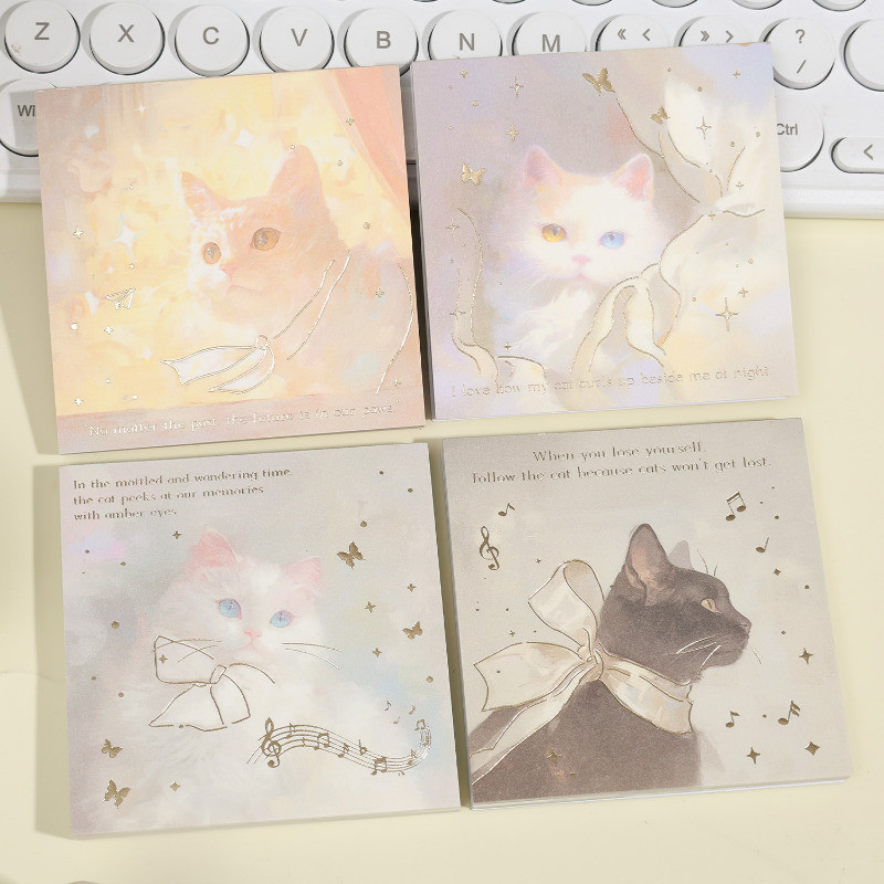 Korean Cat Notebook Kawaii 8x8cm Student Notepad with Pocket, Cute Cat ...
