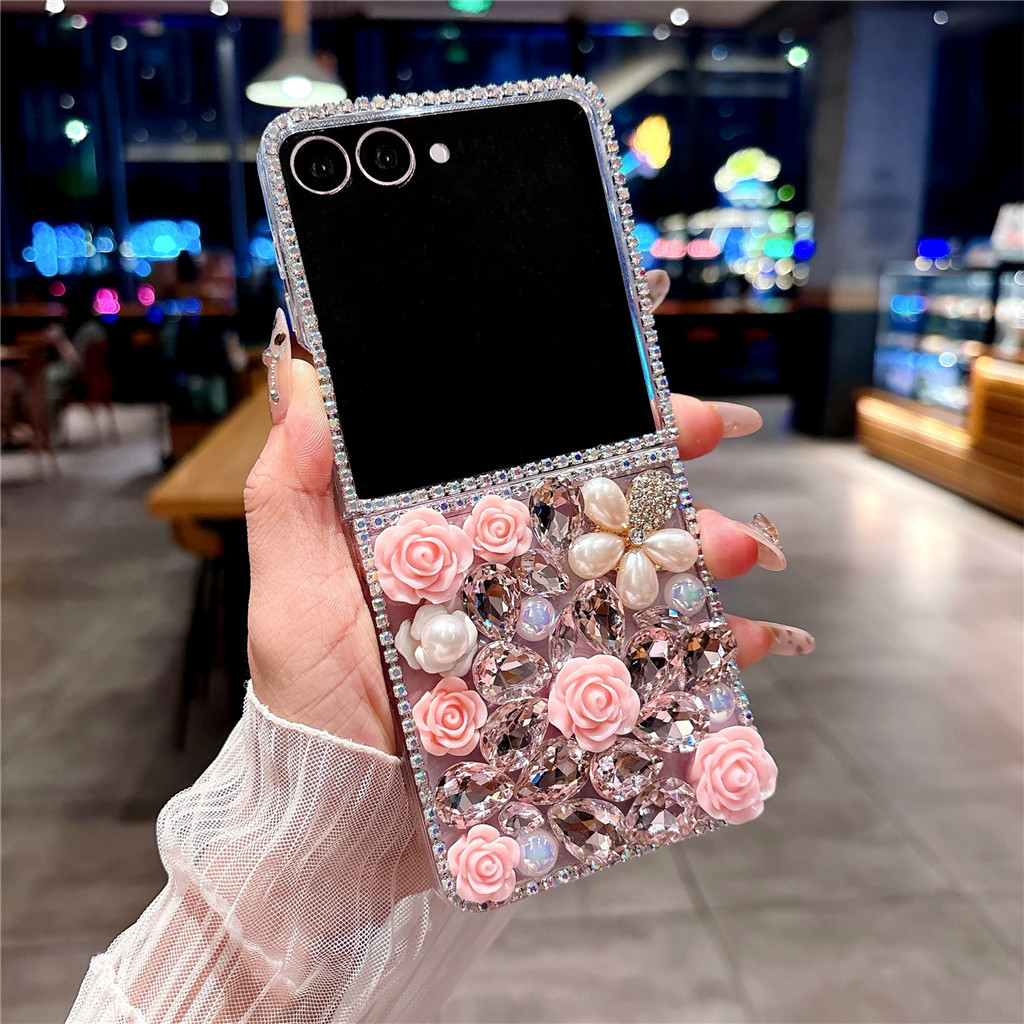 Luxury Classic Senior Korean Pink Diamond Rose Flower Phone Case for ...