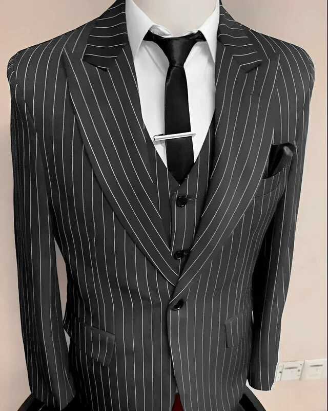 Men's E0 Formal Suit Striped 3 Piece Set Wedding Groom Tuxedo 2023 ...