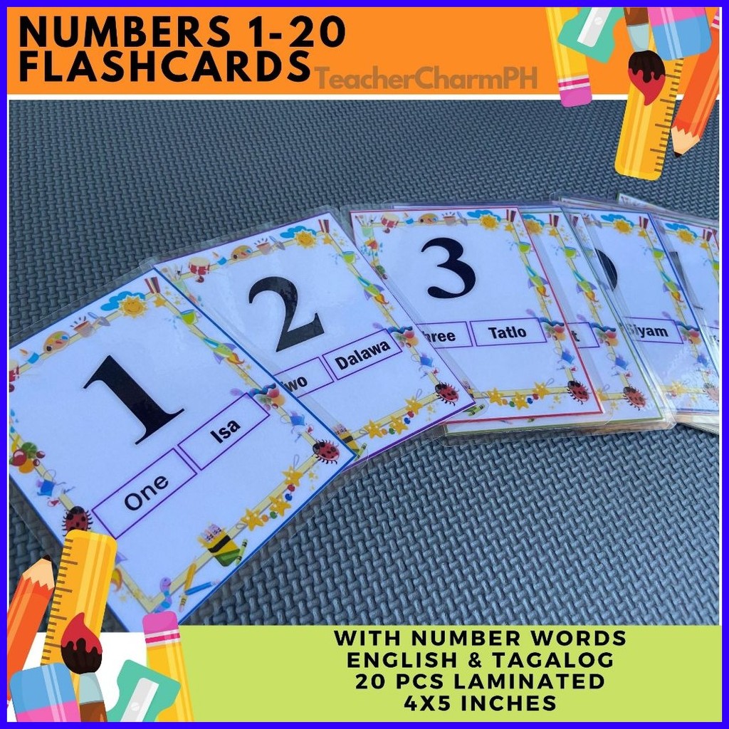 Numbers 1 to 20 Flashcards with Number Words English Tagalog | Shopee ...
