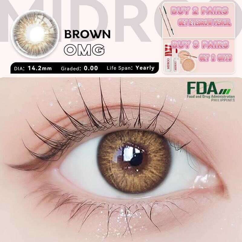 【Buy 2 Pairs Get Gift Eyebrow Pencil】Midroo OMG Brown Gray Contact Lens ...