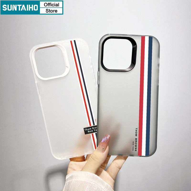 Suntaiho Thom Browne Style Striped Pattern Phone Case Clear Matte Soft ...