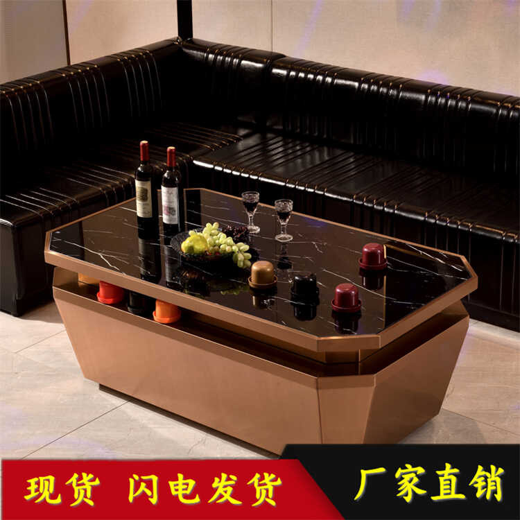 Luxury KTV Bar Coffee Table Marble Rock Slab Tempered Glass Illuminated ...