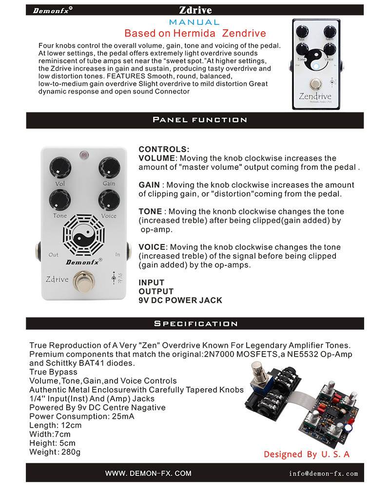 Demonfx High quality Zdrive (Based on Zendrive) Guitar Effect Pedal ...