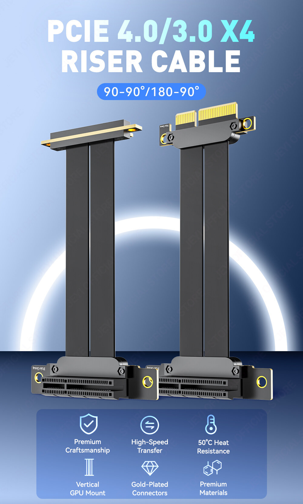 JEYI PCIe 4.0 X4 Riser Cable, 90°-180° Angle PCIe Extension Cable For ...