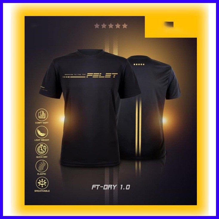 Felet Fleet Badminton Jersey Dry 1.0 Shirt Tee Black Gold Series Jersi ...