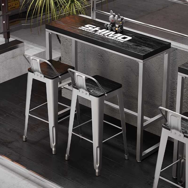 Solid Wood Bar and Chair Set for Milk Tea Coffee Shop, Bar, Industrial ...