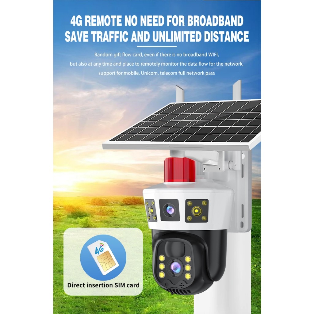 V360 CCTV Solar Camera 4G SIM Card 8MP 4K Outdoor WiFi Wireless Two-Way ...