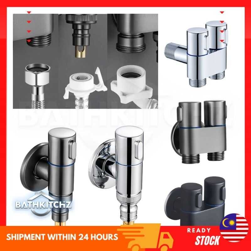 BATHKITCHZ Stainless Steel 2 Way Bib Tap Faucet Dual Angle Vae Washing ...