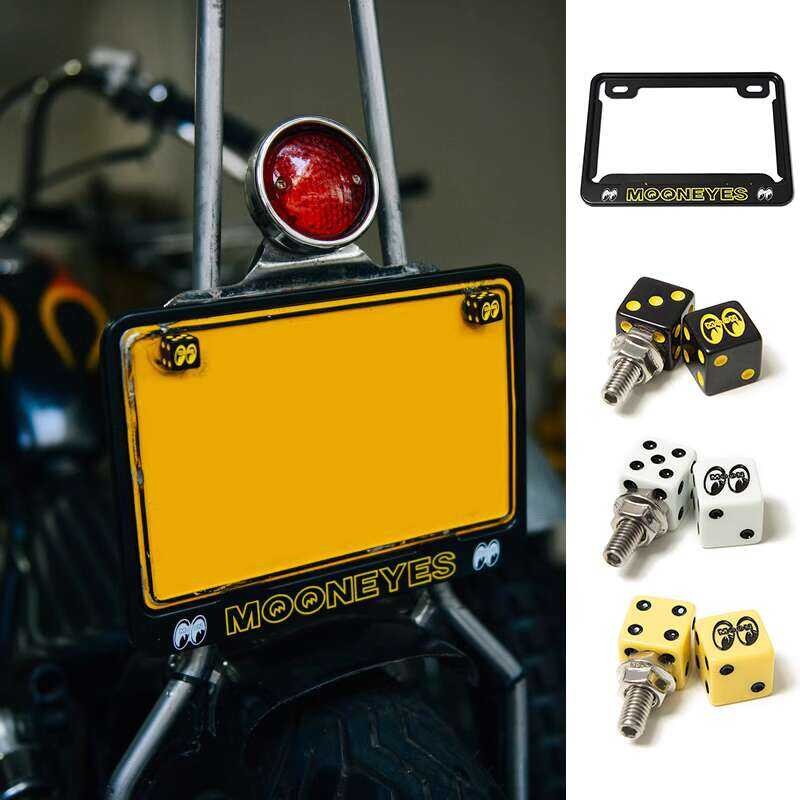 ♥ Mooneyes Motorcycle Modified Dice Screws Frame License Plate Holder ...