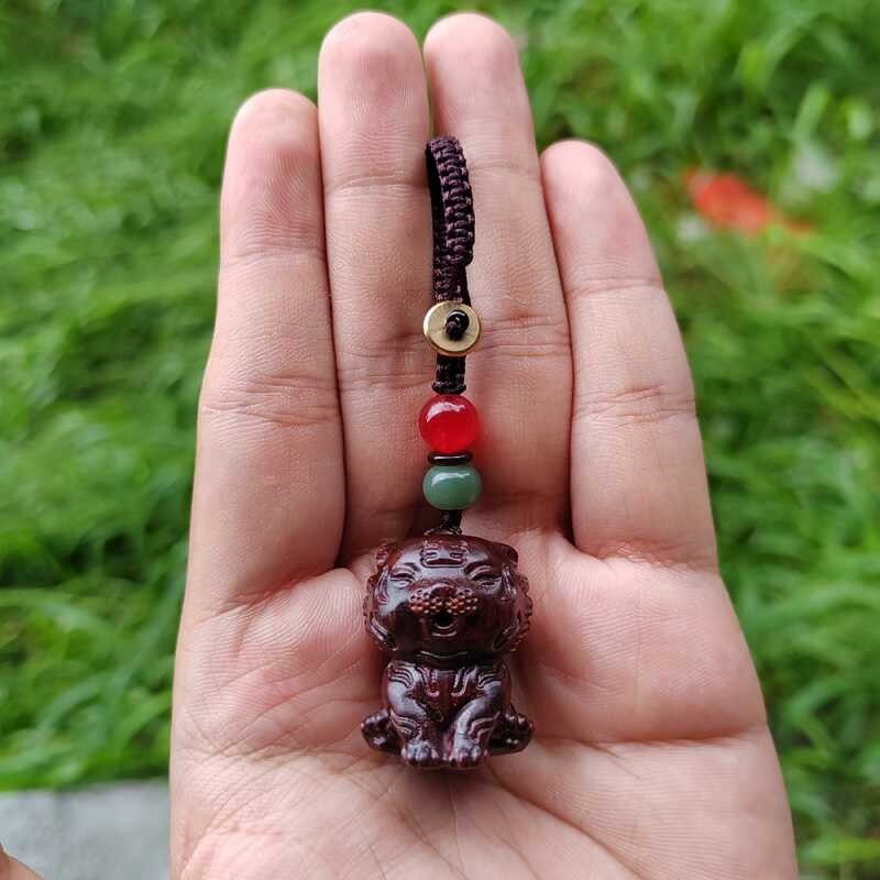 Red Sandalwood Carved Wooden Zodiac Tiger Keychain Pendant Simple ...