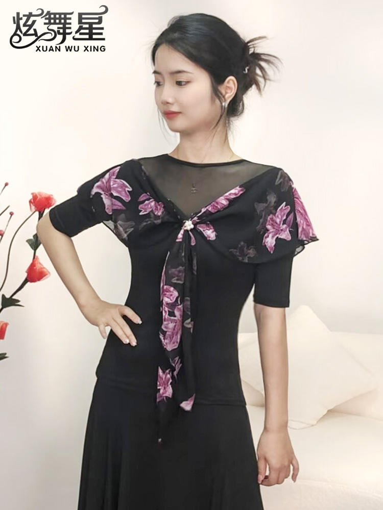 New Summer Latin Dance Tops Fashionable Printed Square Dance Modern ...