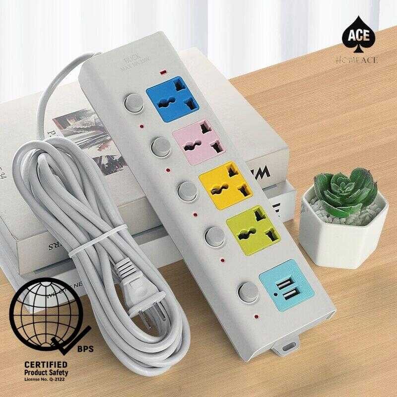 Homeace Usb Power Extension Socket Colors Portable Plug 2 USB Charger ...